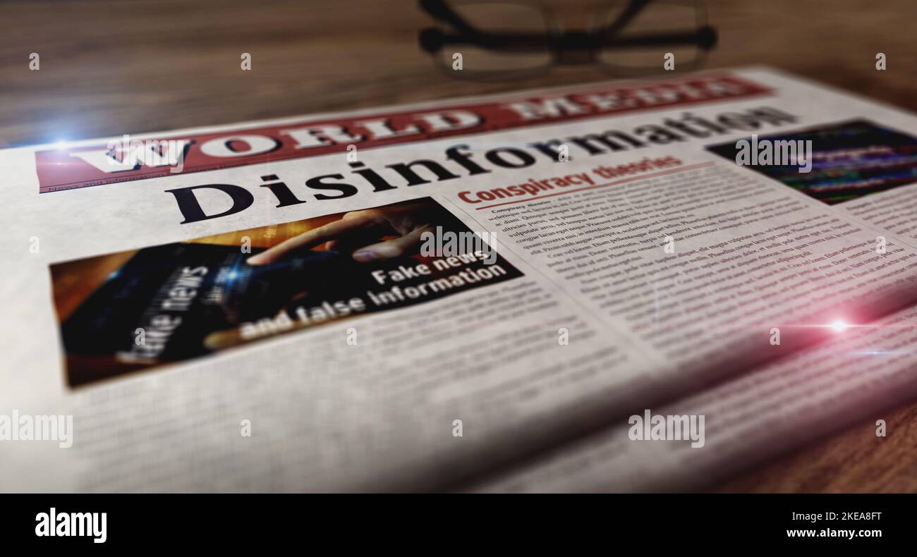 Disinformation fake news, manipulation and propaganda. Newspaper print ...