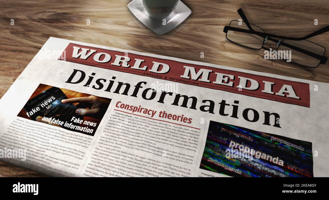 Disinformation fake news, manipulation and propaganda. Newspaper print ...