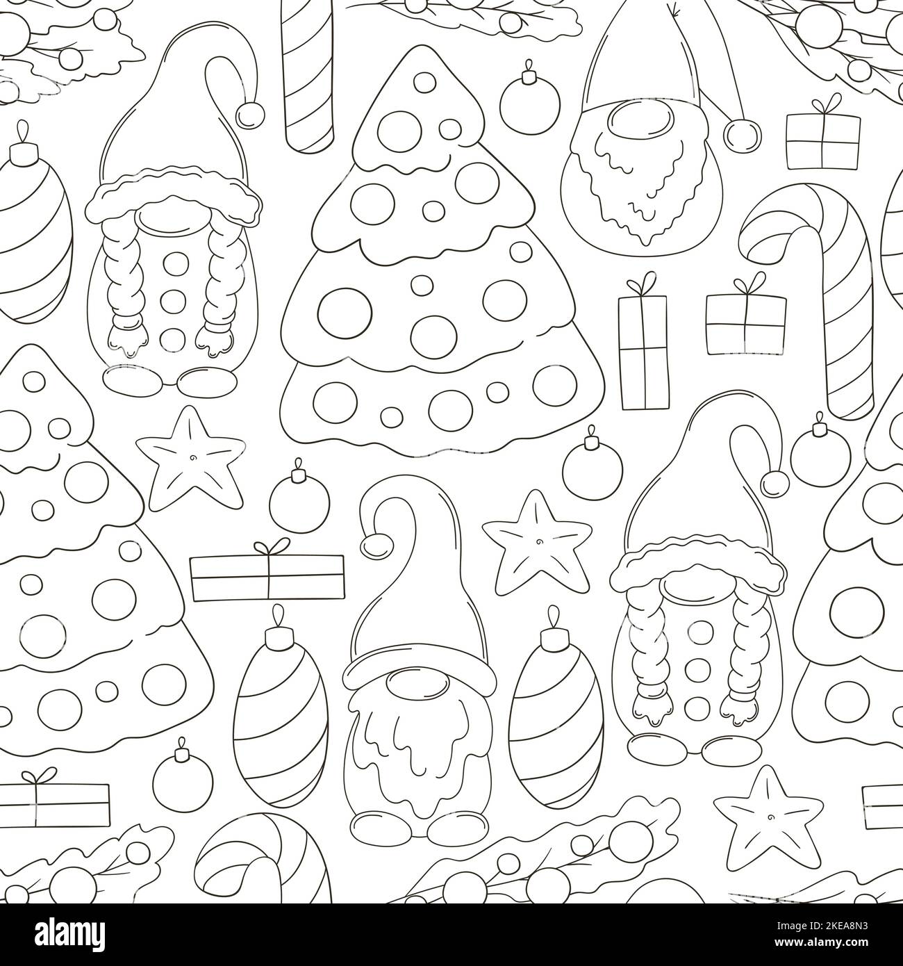 Monochrome pattern with scandinavian gnomes in hand draw style. Can be ...