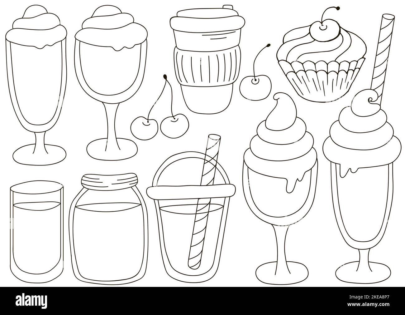 Coloring ice cream. Set of vector illustrations in hand draw style ...