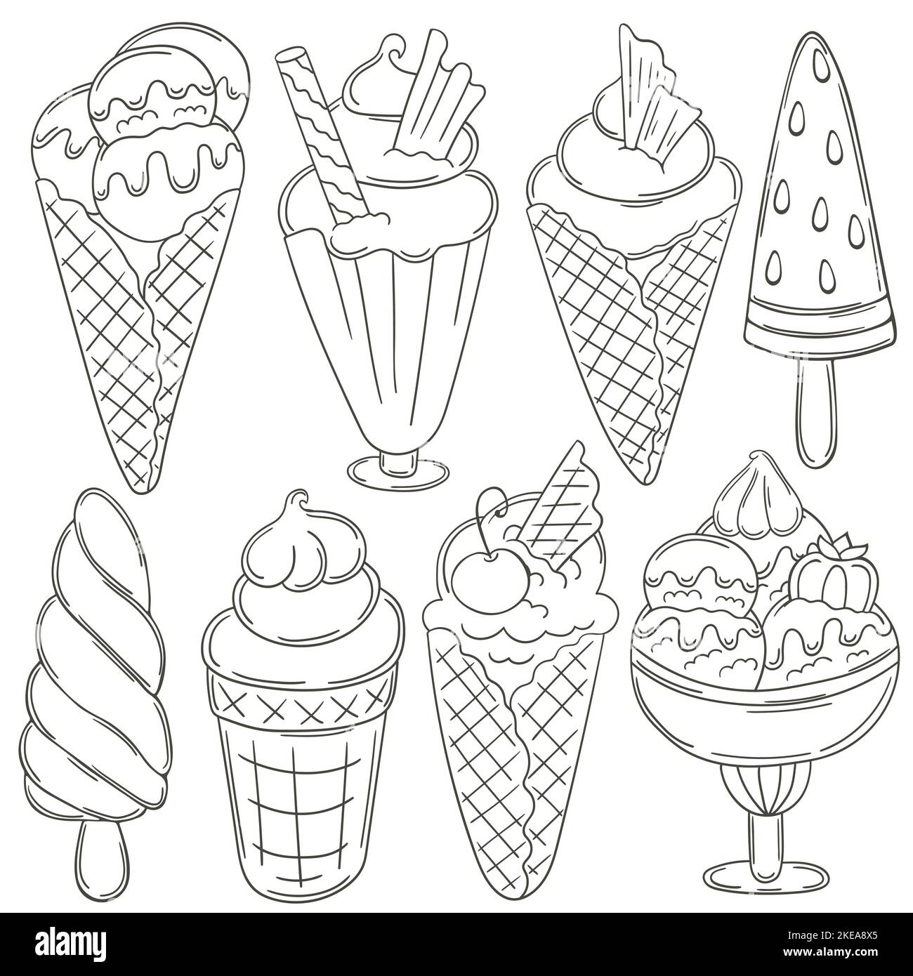 Monochrome ice cream. Set of vector illustrations in hand draw style ...