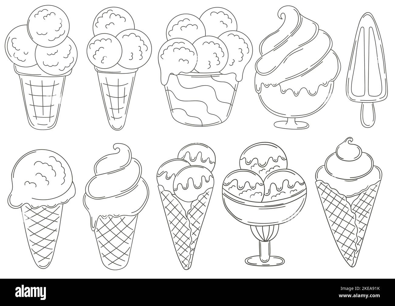 Big set of vector illustrations in hand draw style. Monochrome ice ...