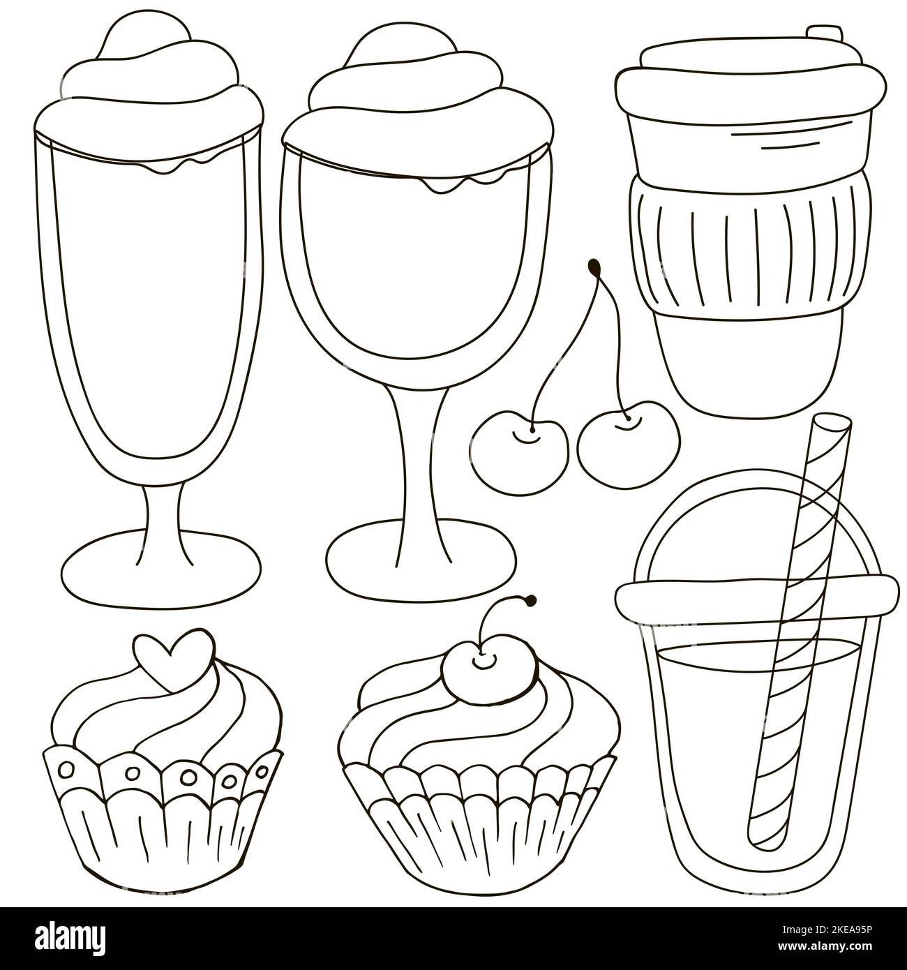 Monochrome ice cream. Set of vector illustrations in hand draw style ...