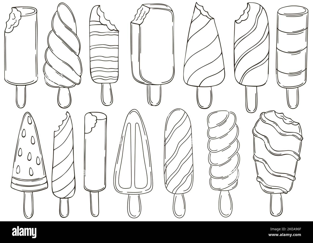 Big set of vector illustrations in hand draw style. Monochrome ice ...