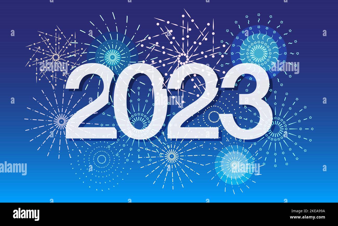 2023 New Year vector illustration with colorful fireworks on gradient ...