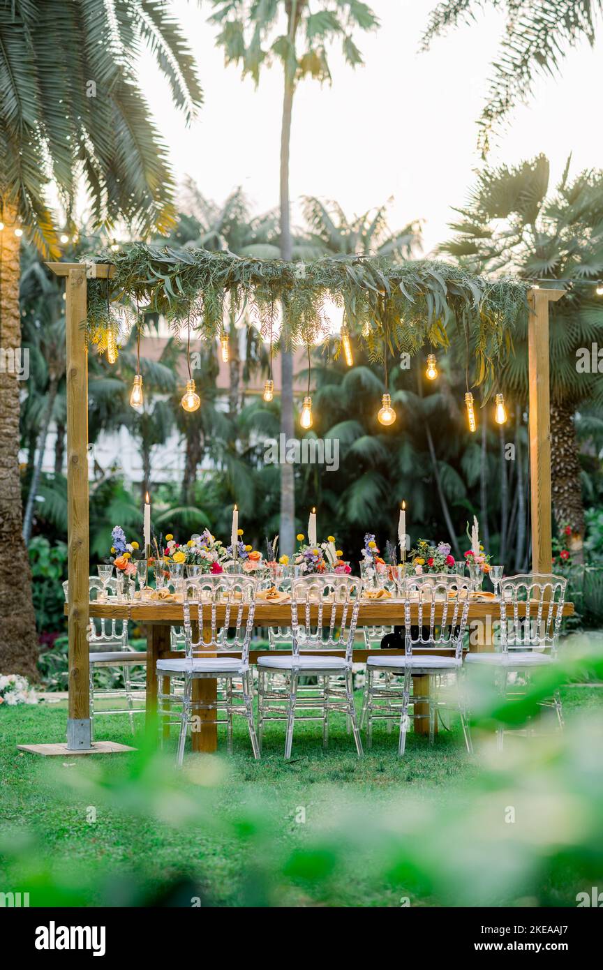 Luxury table setting for wedding in eco hotel Stock Photo - Alamy
