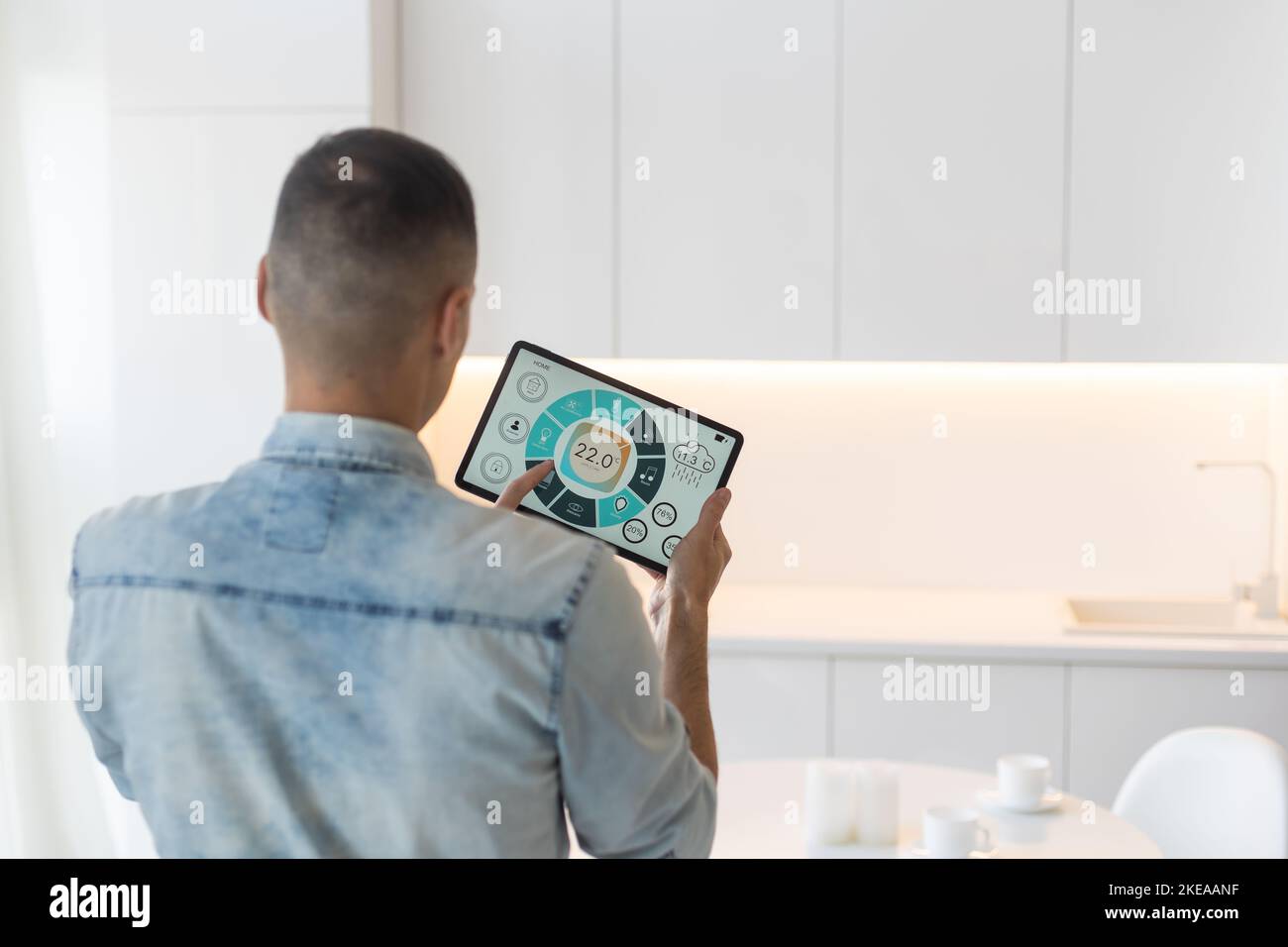 Smart remote home control system app. Living room interior in ...