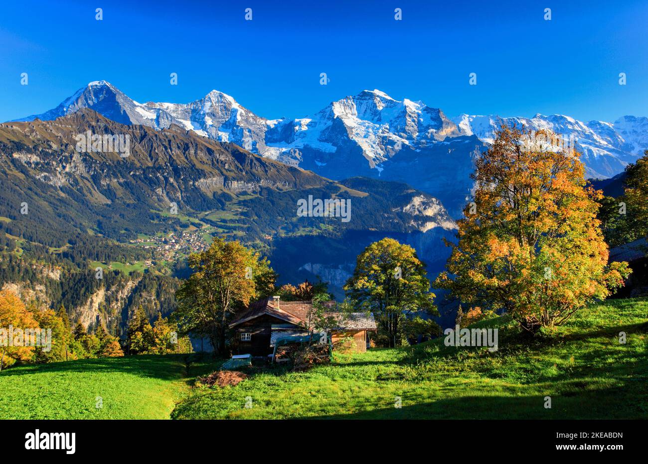 Eiger - 3970 m, Mönch - 4107 m, Jungfrau - 4158 m, Berner Oberland, Schweiz Stock Photo - Alamy