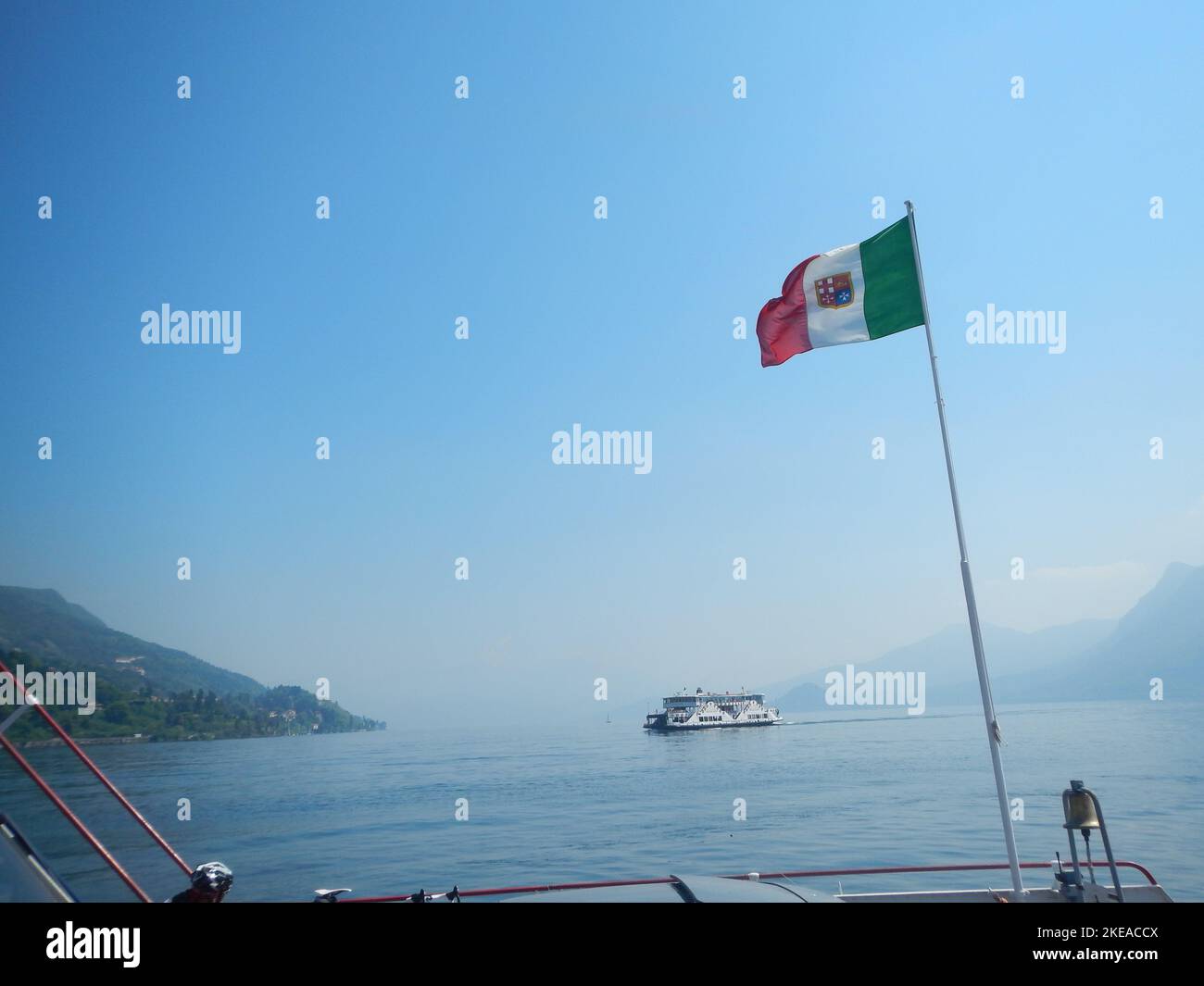 Lago Maggiore Italian Flag on Boat Lake Blue Italy alps european Stock ...