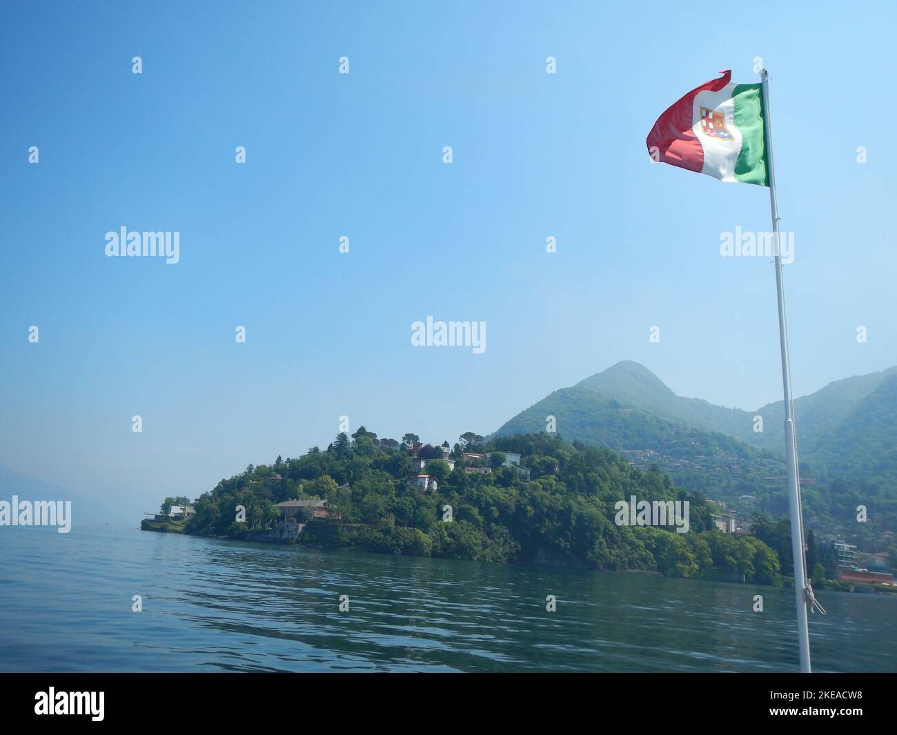 Lago Maggiore Italian Flag on Boat Lake Blue Italy alps european Stock ...