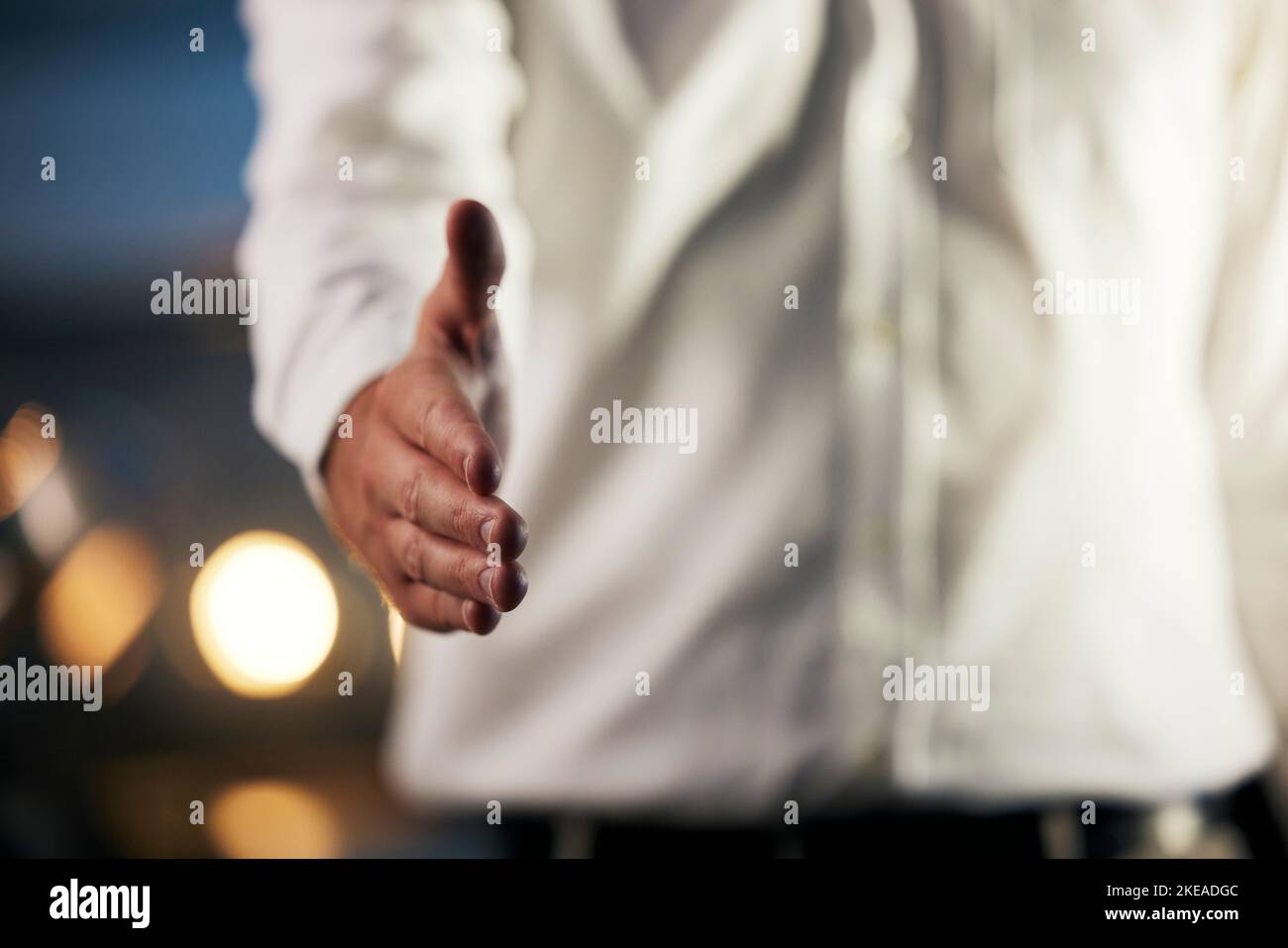 Businessman, handshake and thank you for partnership, congratulations ...