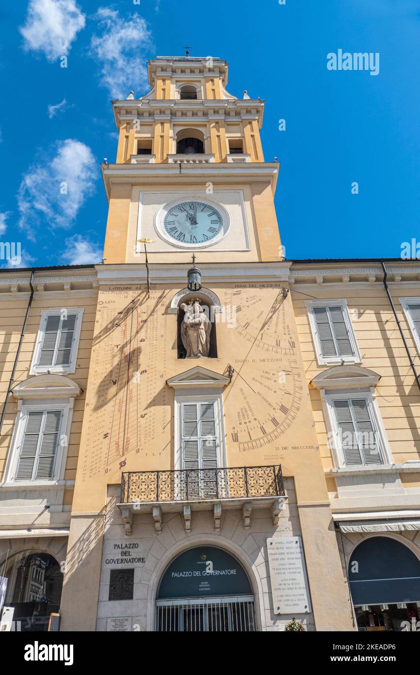 The beautiful clock tower of the Governor's Palace in Parma Stock Photo ...