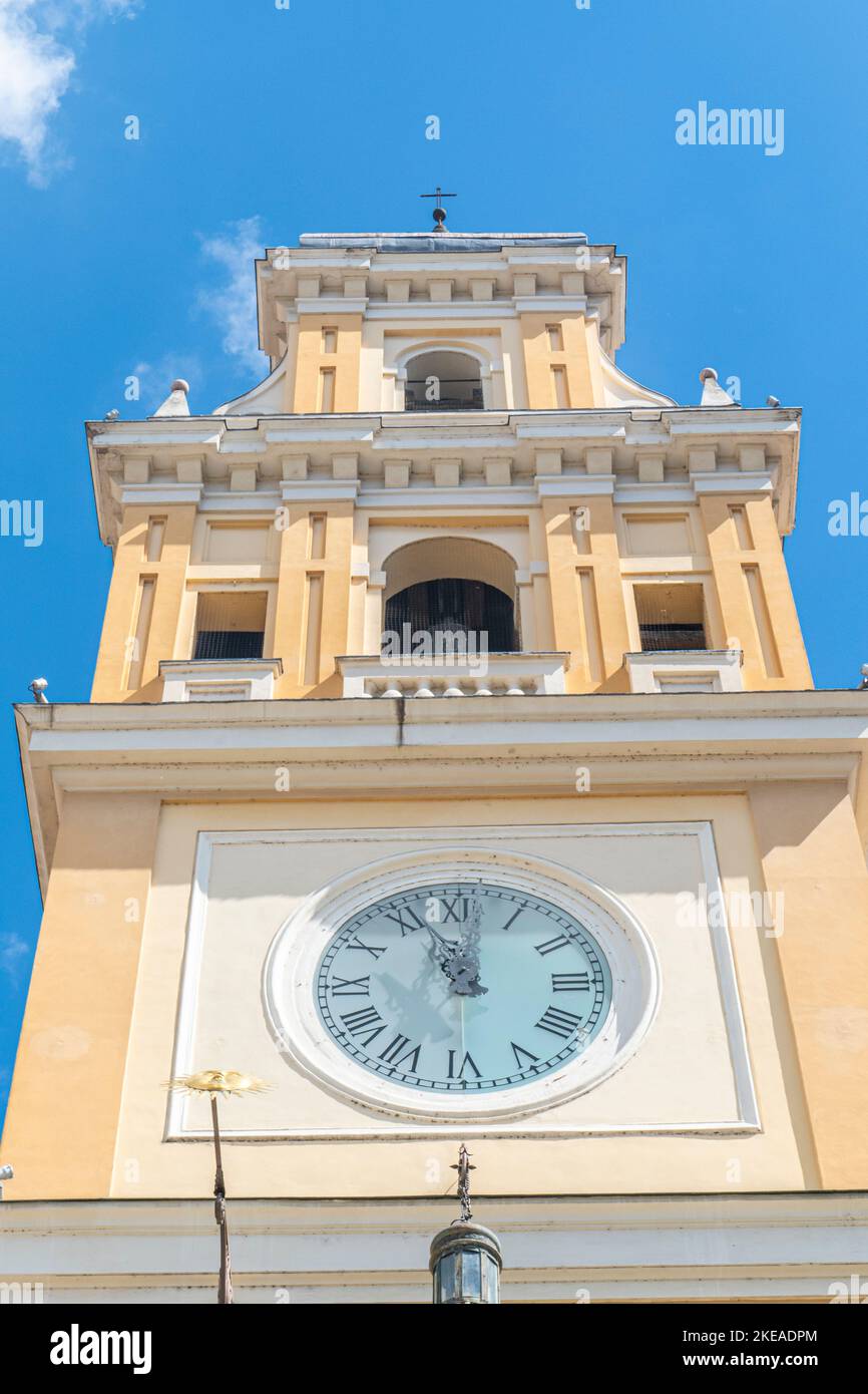 The beautiful clock tower of the Governor's Palace in Parma Stock Photo ...