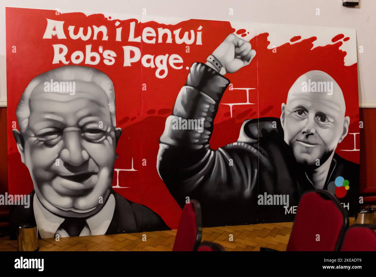 RHONDDA, WALES - 09 NOVEMBER 2022: Jimmy Harris and Wales’ Head Coach Robert Page mural during ...