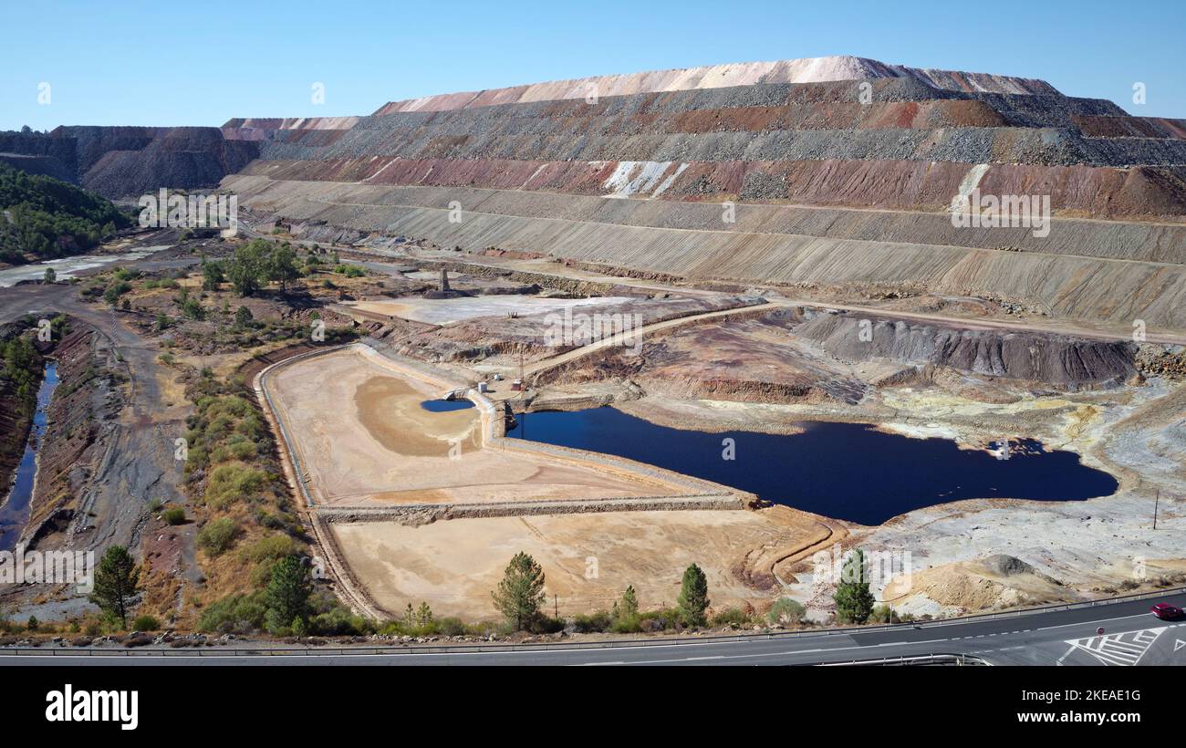 Aerial drone view of Mining activity in Minas de Riotinto in Spain ...