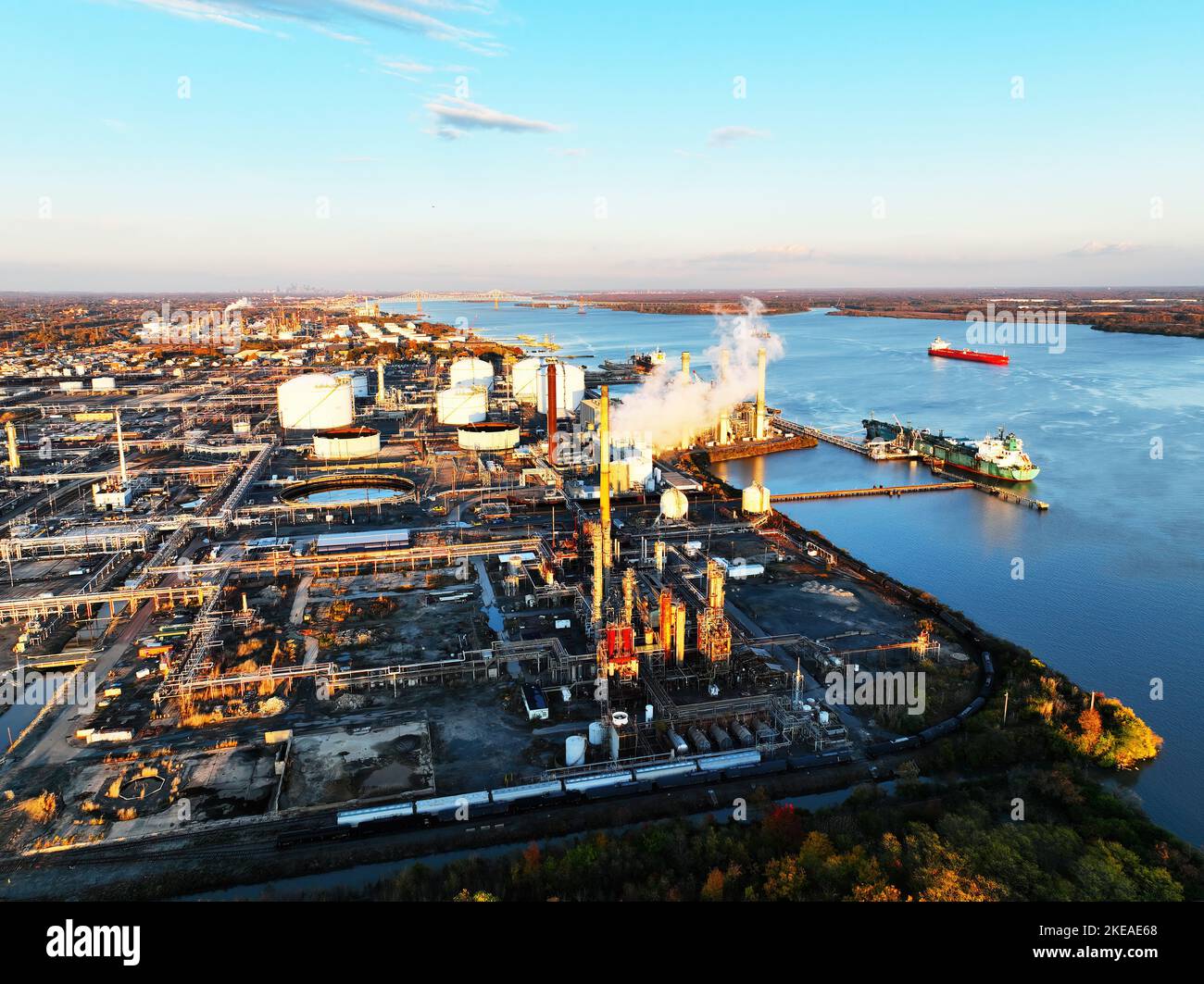 Aerial View of Riverfront Refineries Stock Photo - Alamy