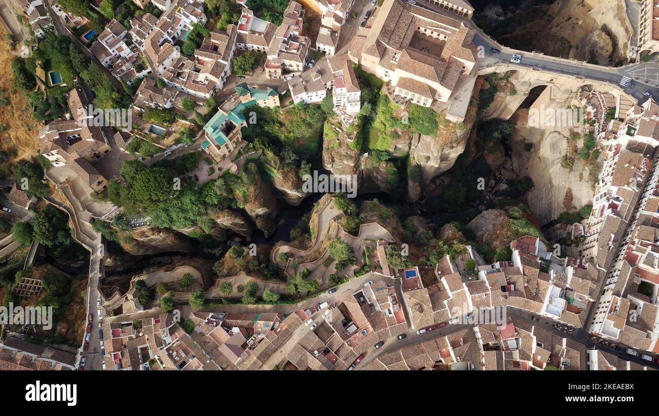 Aerial drone view of Ronda village. White villages in the province of ...
