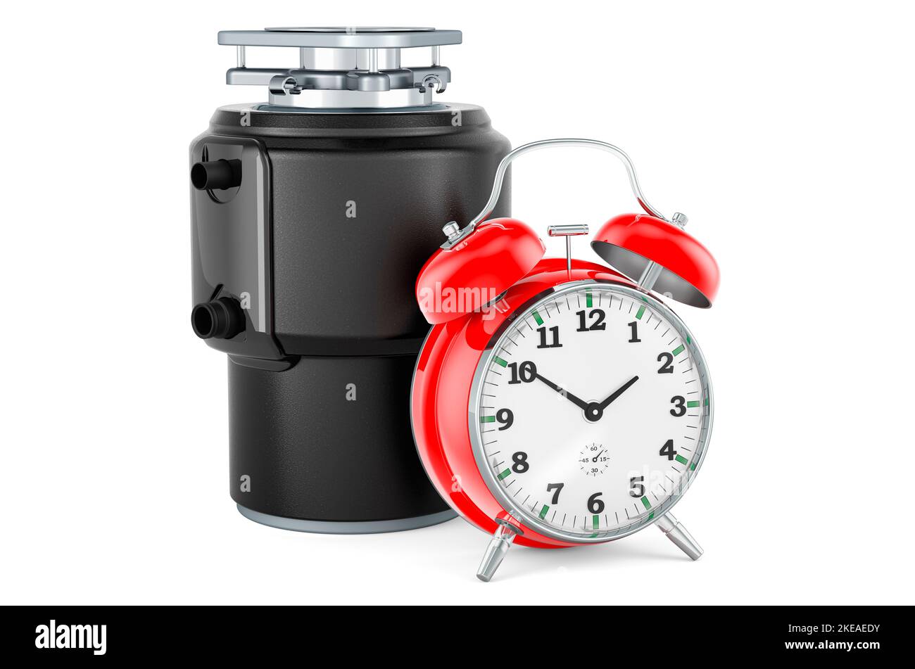 Garbage disposal unit with alarm clock, 3D rendering isolated on white ...