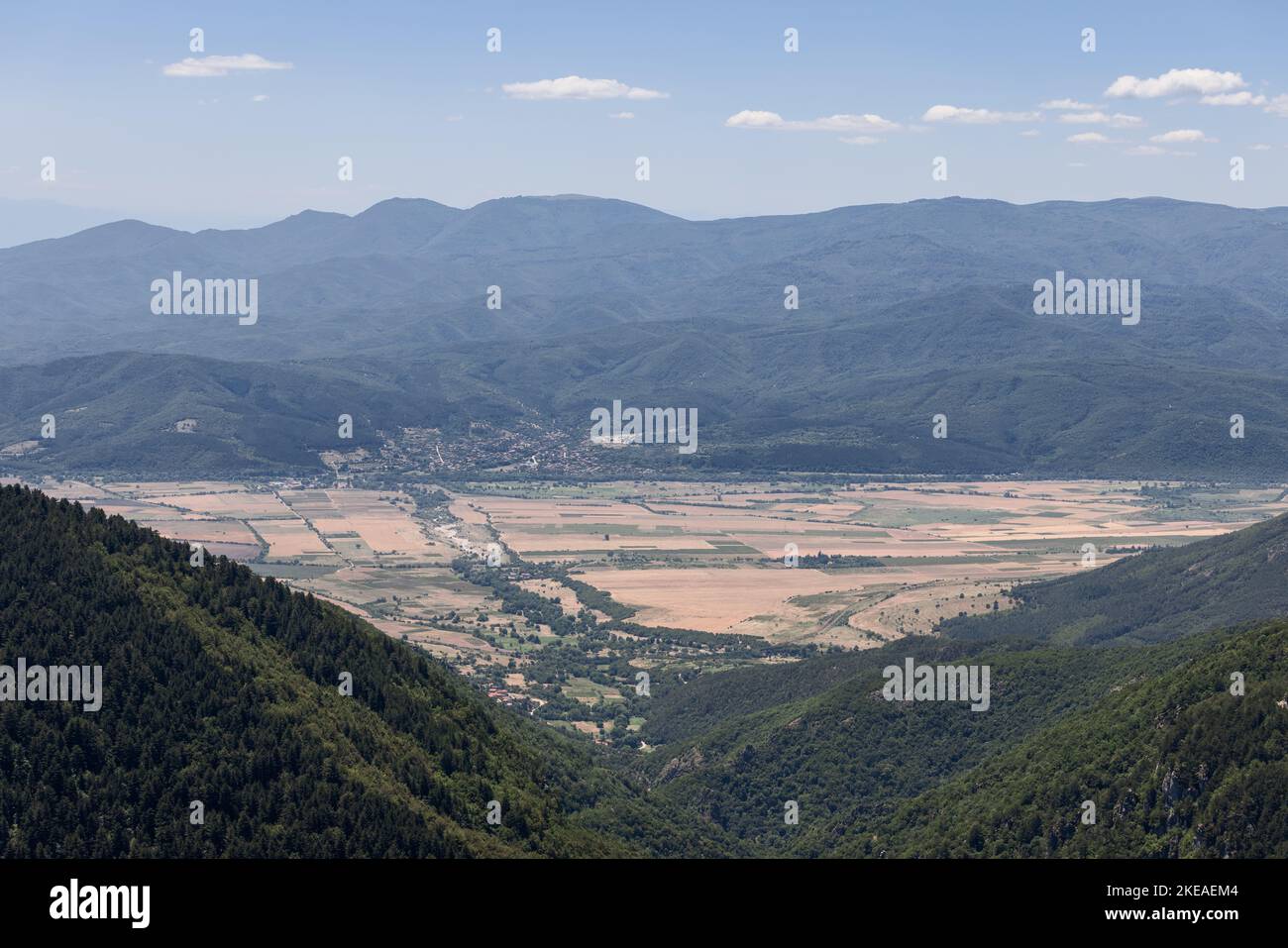 Aerial panoramic view from the Balkans on the valley of the Tundzha ...