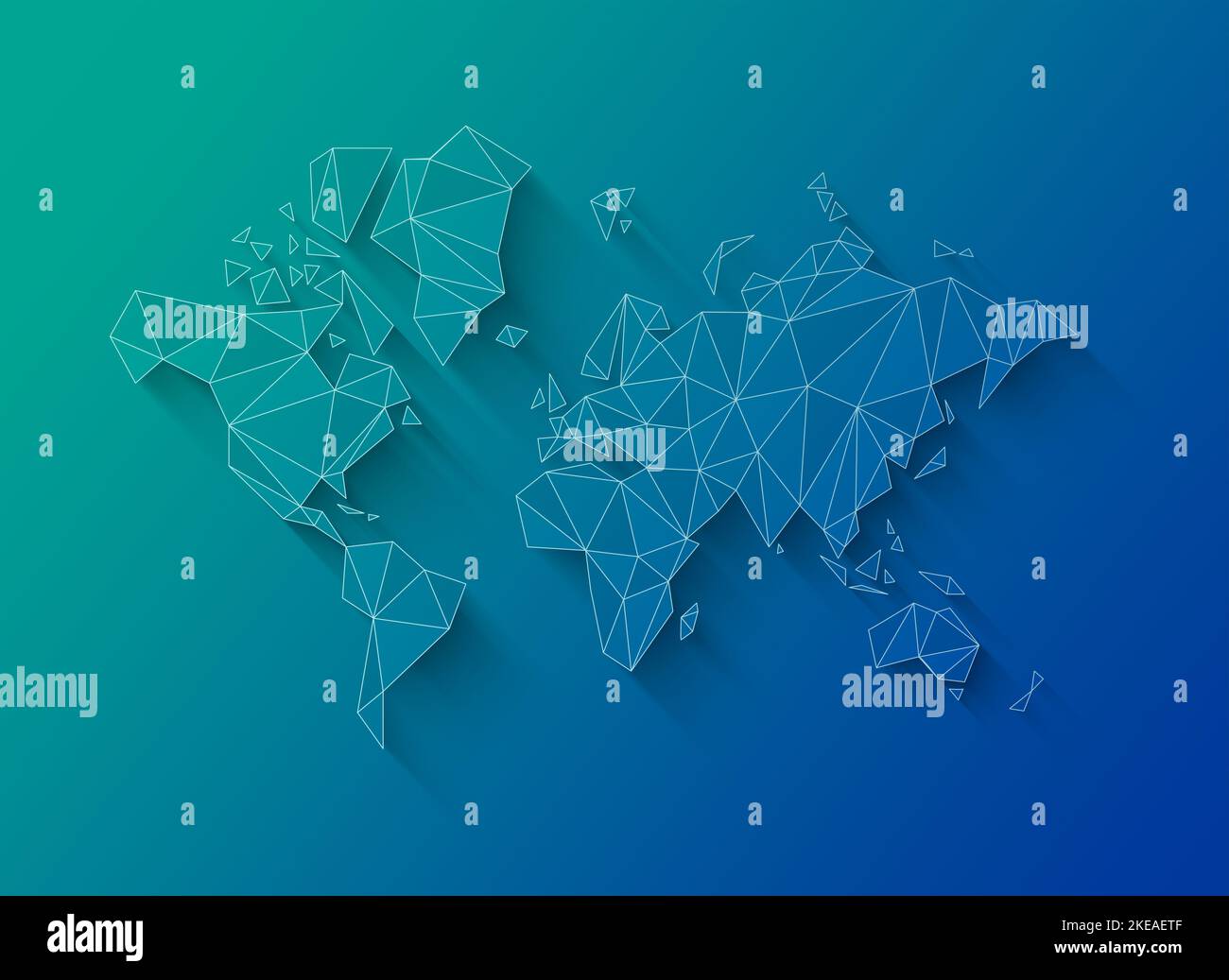 World map shape made of polygons. 3D illustration isolated on a blue ...