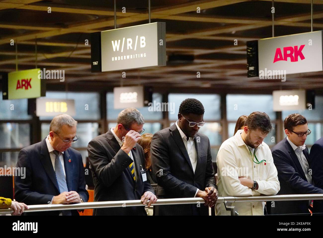 City workers at a Remembrance Day ceremony at Lloyd's of London, in the ...