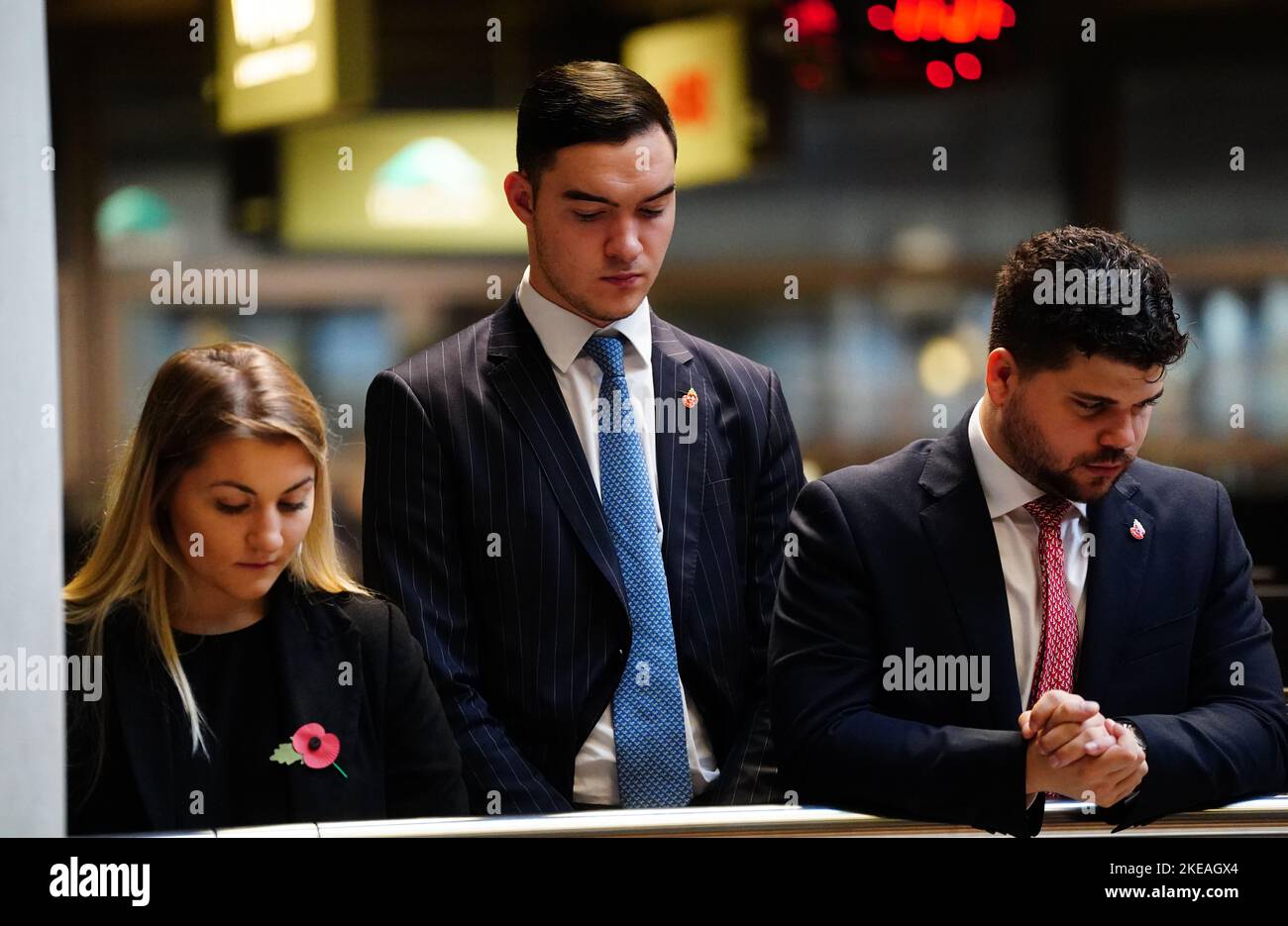 City workers at a Remembrance Day ceremony at Lloyd's of London, in the ...