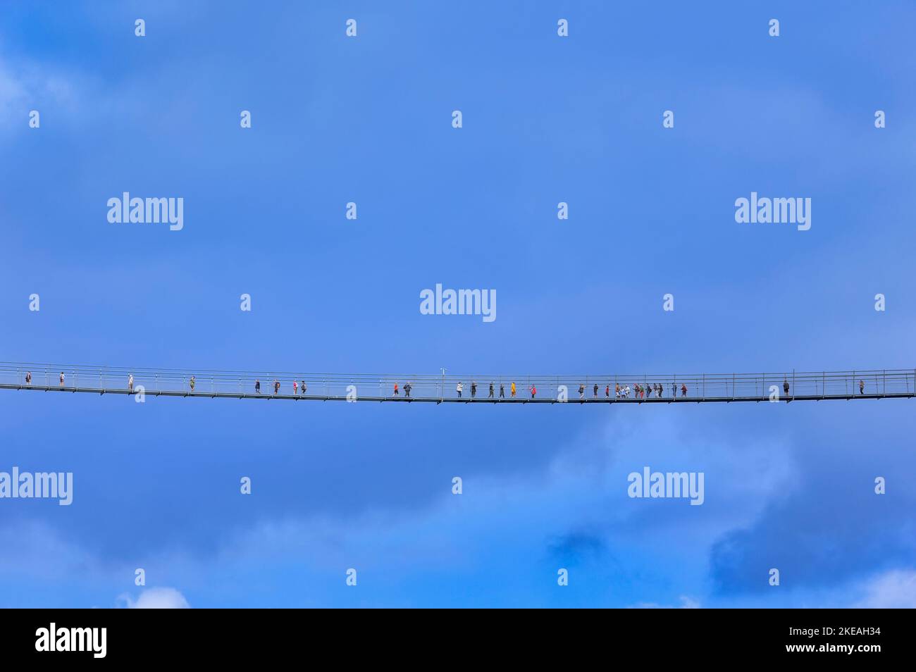 Angle view of the Ehrenberg suspension bridge, highline 179, Tyrol ...