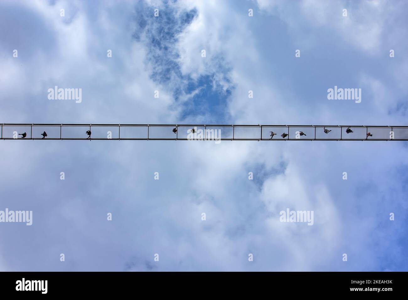 Angle view of the Ehrenberg suspension bridge, highline 179, Tyrol ...