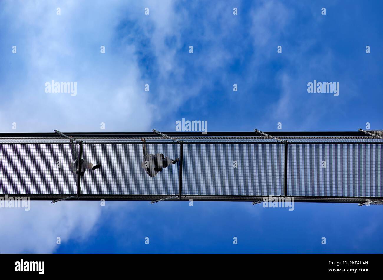 Angle view of the Ehrenberg suspension bridge, highline 179, Tyrol ...