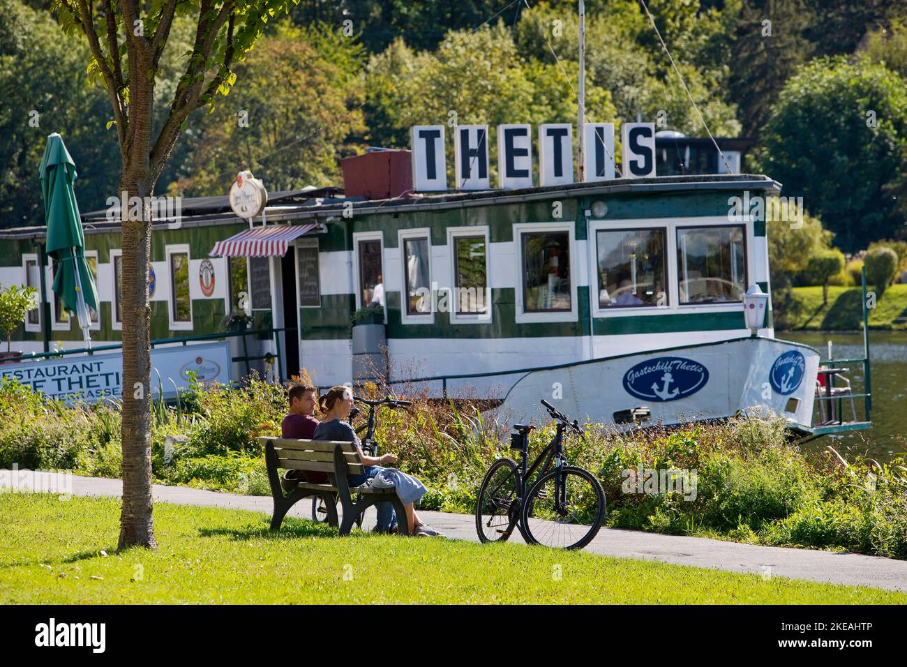 restaurant ship Thetis on the reservoir on the Ruhr Valley Cycle Path ...