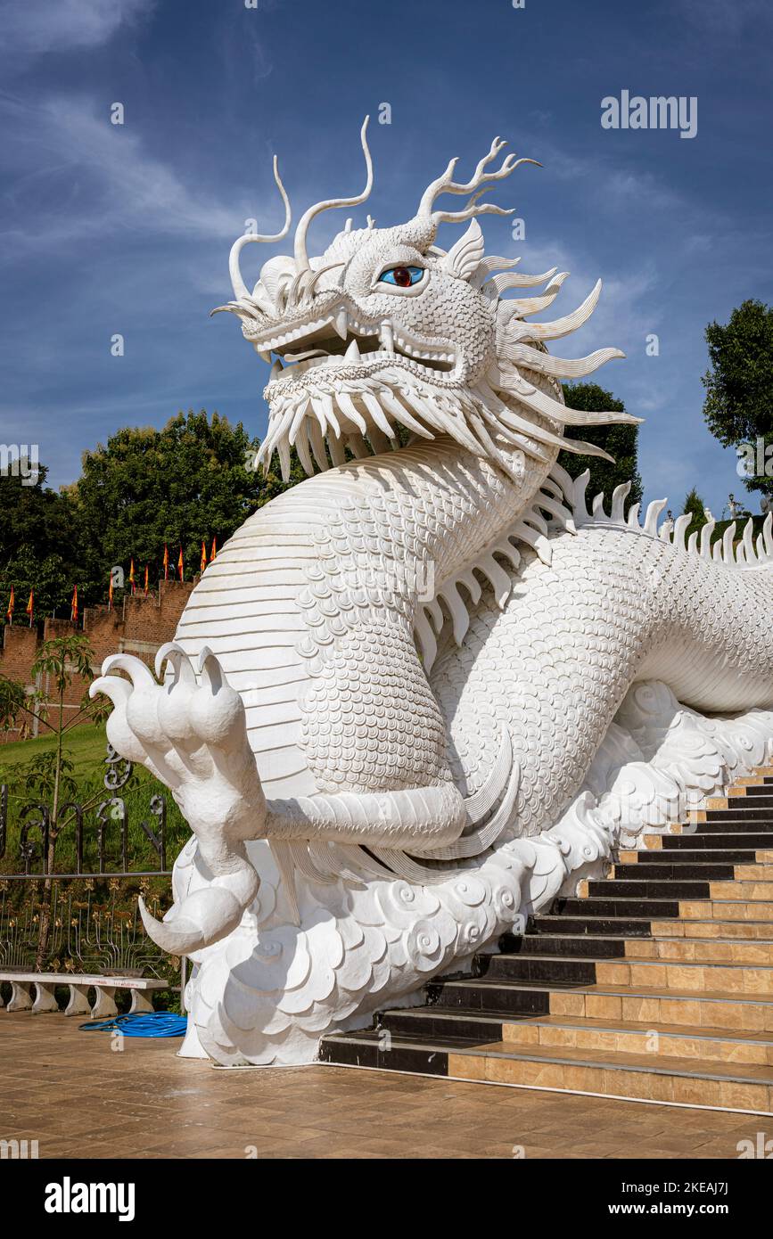 The Temple of Mercy (Guanyin) in Chiang Rai, Thailand sits on top of a ...