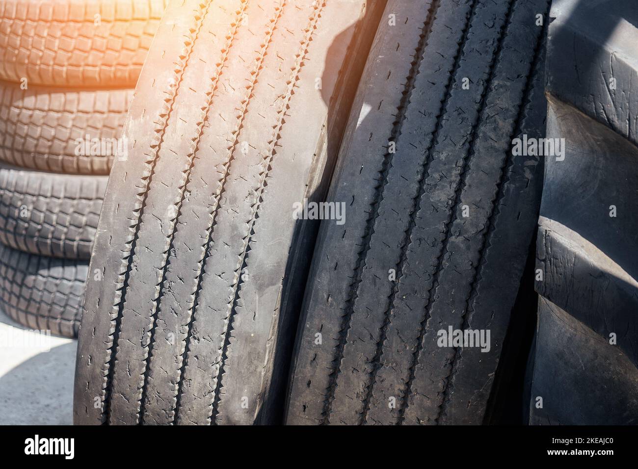 Old tire from car or agricultural machinery without protectors ...