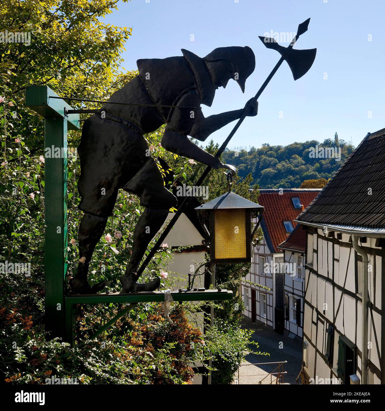 half-timbered houses and sculpture night watchman on the church steps ...