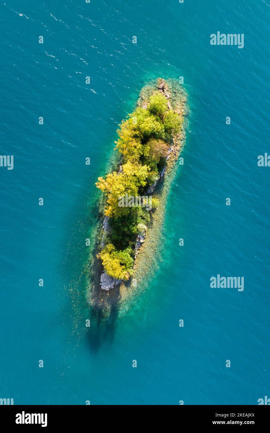 Island in Lake Walen, aerial view, Switzerland, St. Gallen Stock Photo ...