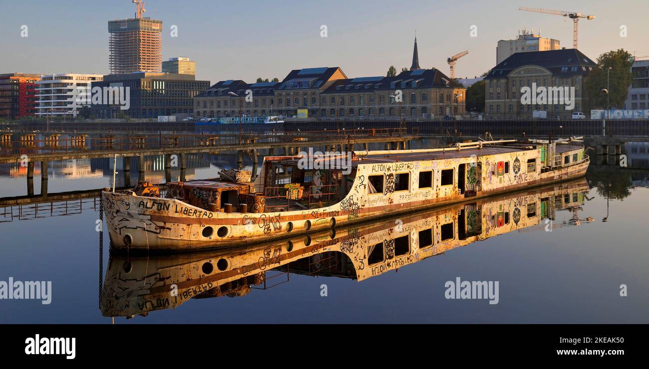 shipwreck of MS Dr. Ingrid Wengler in the Spree in the early morning ...