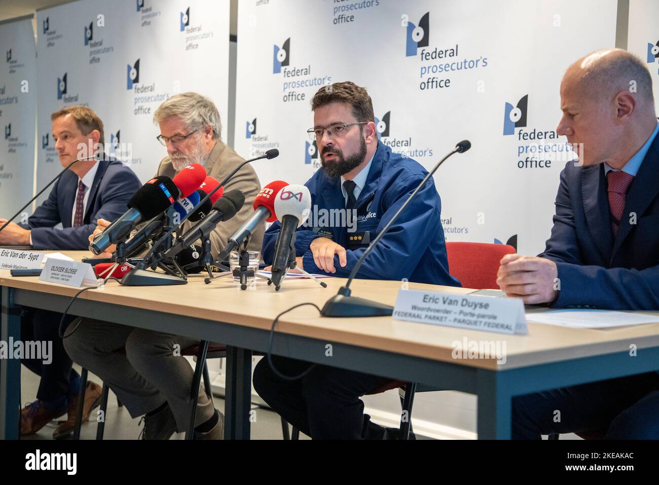 Brussel Prosecutor Tim De Wolf, Federal magistrate Eric Van der Sypt ...