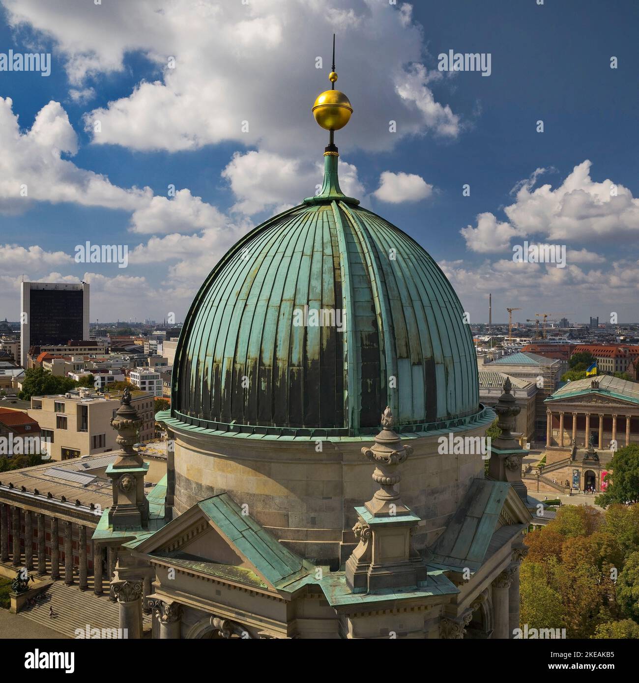 elevated view of a dome of the Berlin Cathedral and the Museum Island ...