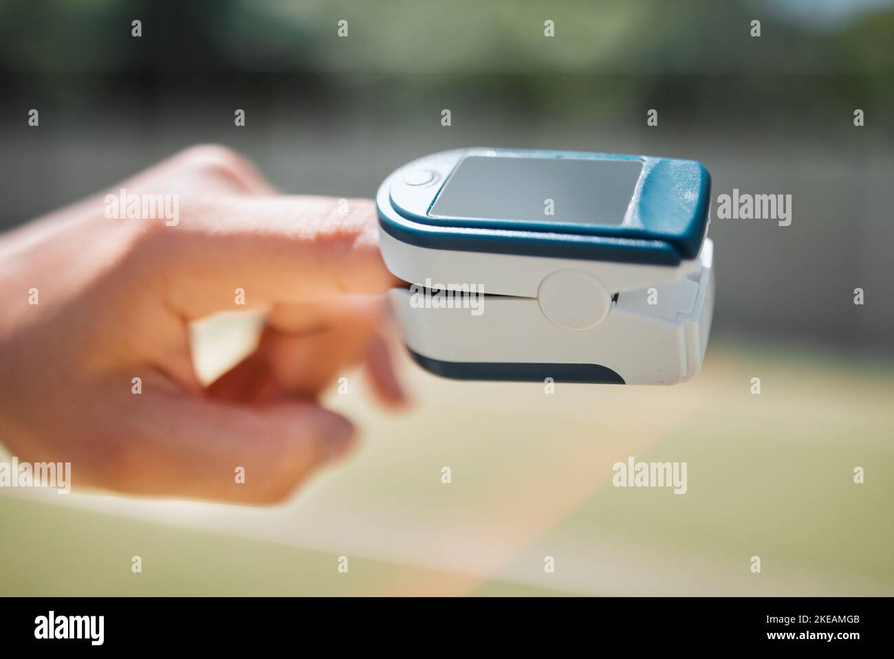 Hand, health and pulse oximeter in nature for oxygen measurement ...