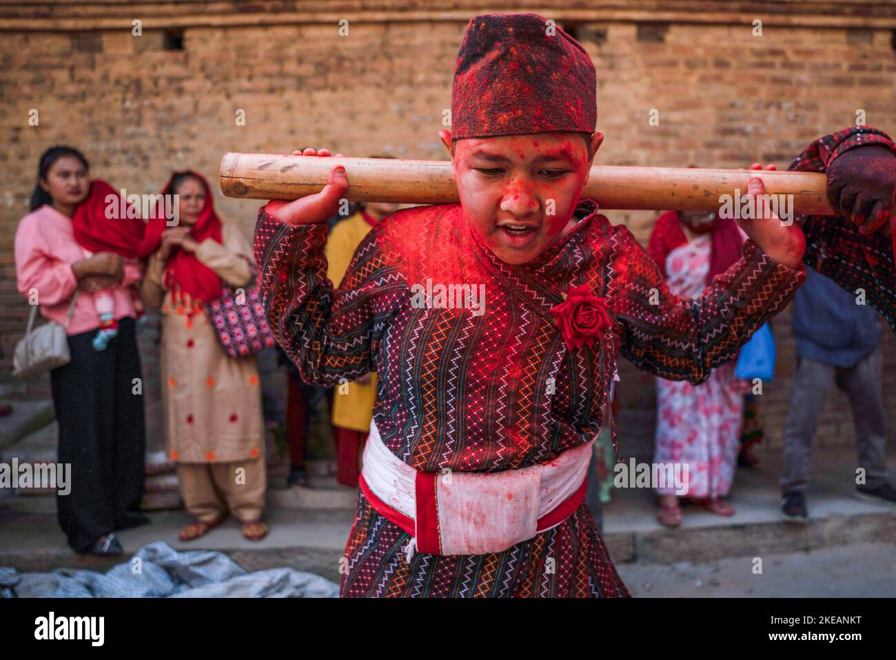 Kathmandu, Nepal. 11th Nov, 2022. A young boy donned in traditional ...