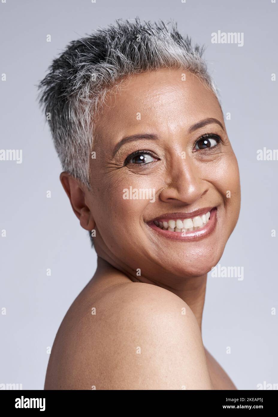 Wellness, portrait and elderly face beauty with smile of mature woman ...