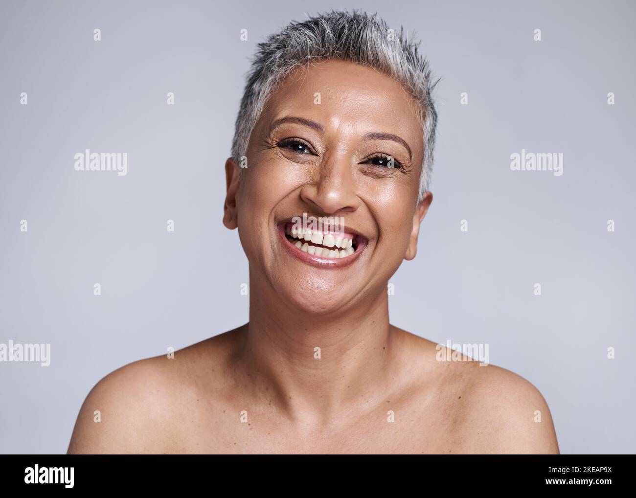 Beauty, skincare and portrait of senior woman in studio for healthy ...