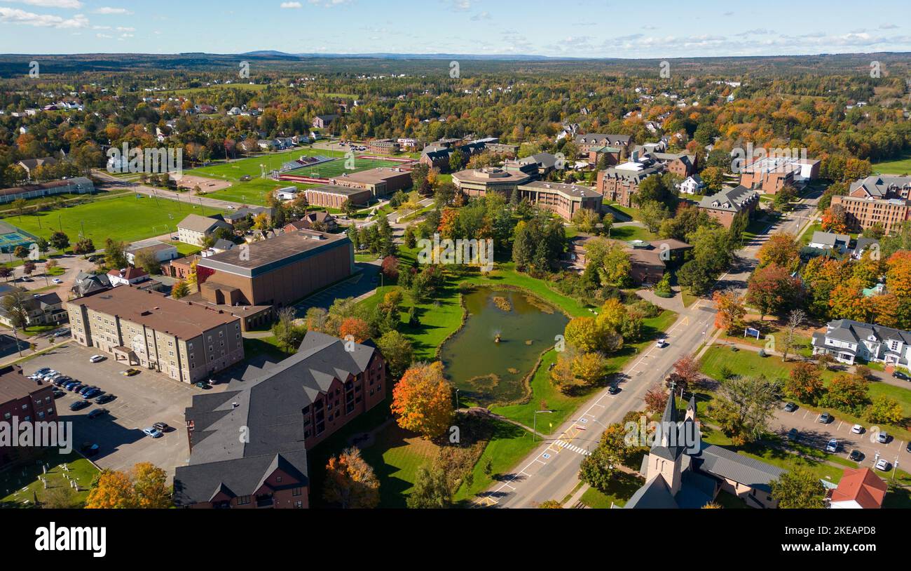 An aerial drone photo of the Mount Allison University Campus and all ...