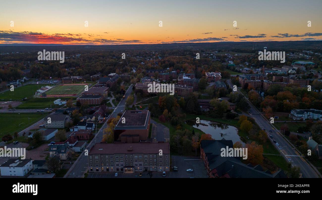 An aerial drone photo of the Mount Allison University Campus and all ...