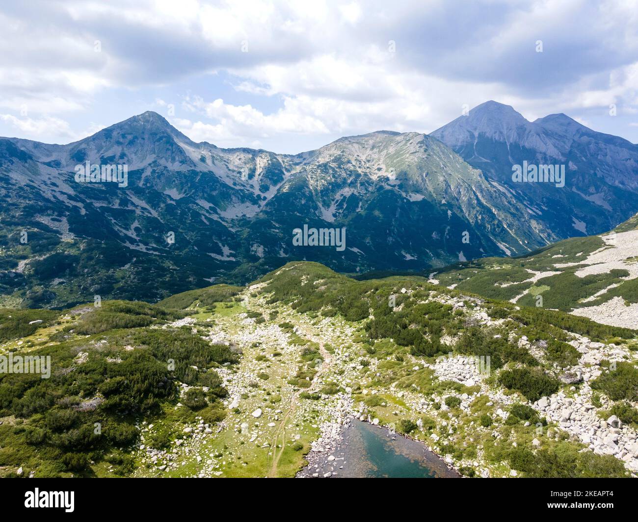 Amazing Aerial landscape of Pirin Mountain near Fish Banderitsa lake ...