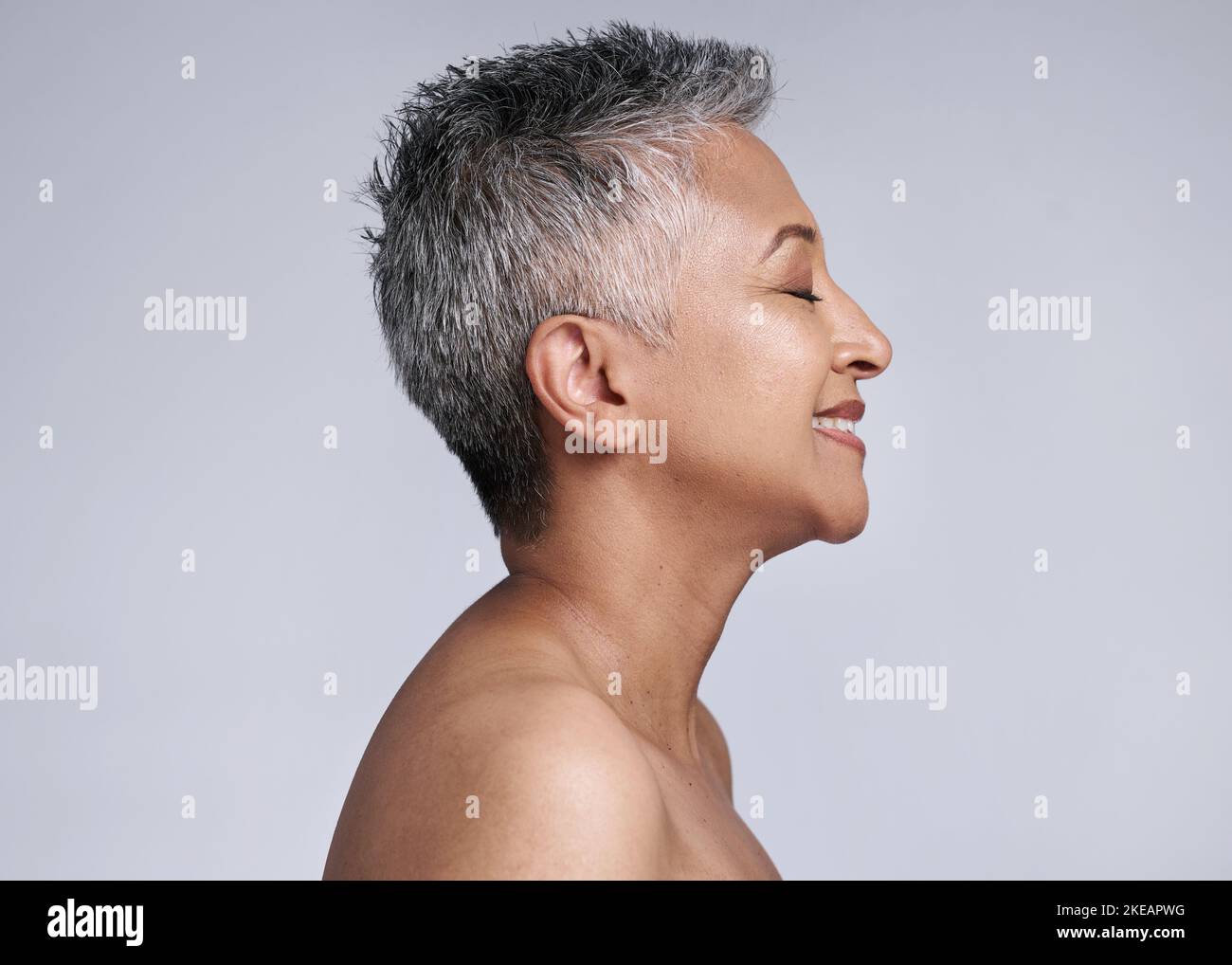 Skincare, beauty and woman in antiaging headshot, healthy skin profile ...