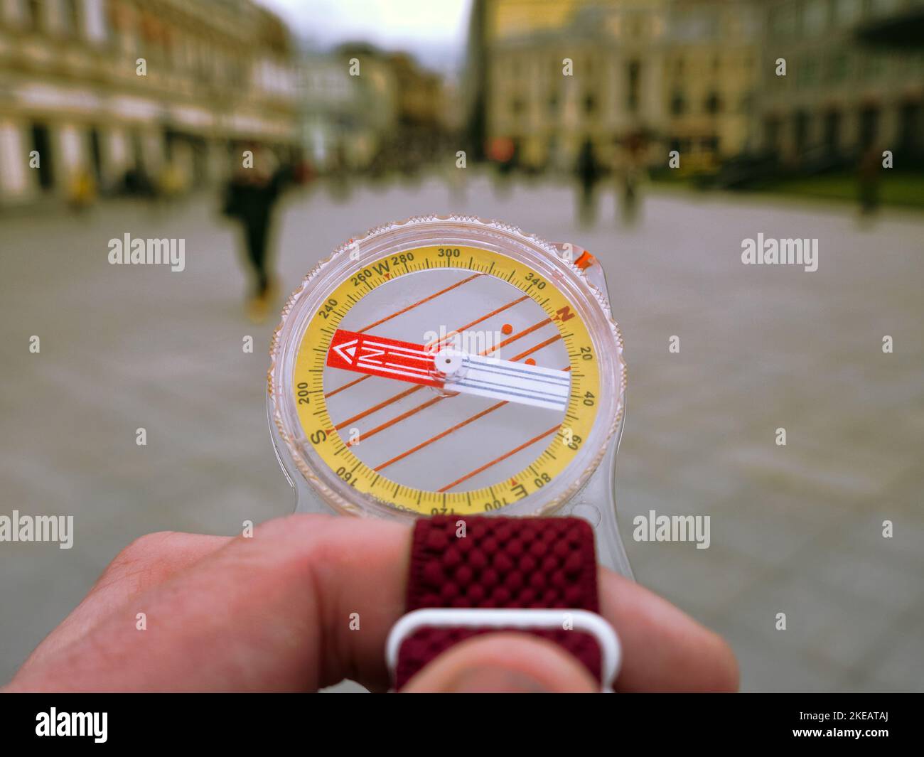 A compass in a person's hand. Orient yourself in the current situation ...