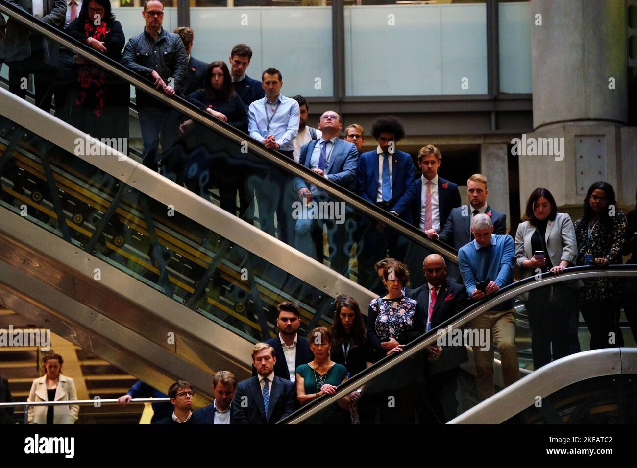 City workers at a Remembrance Day ceremony at Lloyd's of London, in the ...