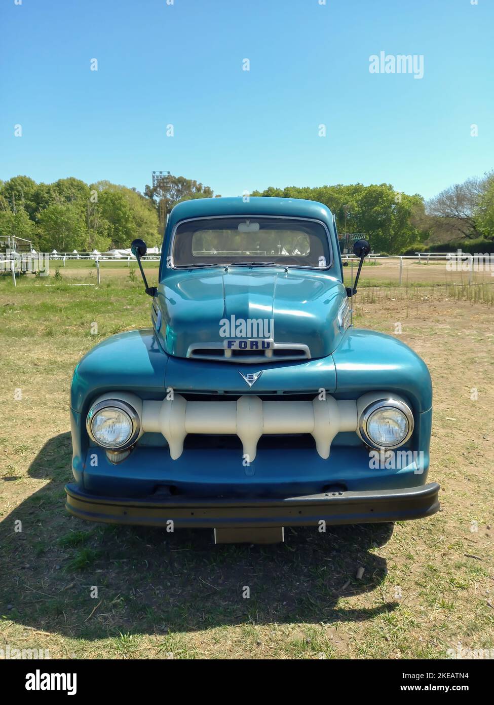 old blue utility 1951 Ford F 1 pickup truck in countryside. Sales ...