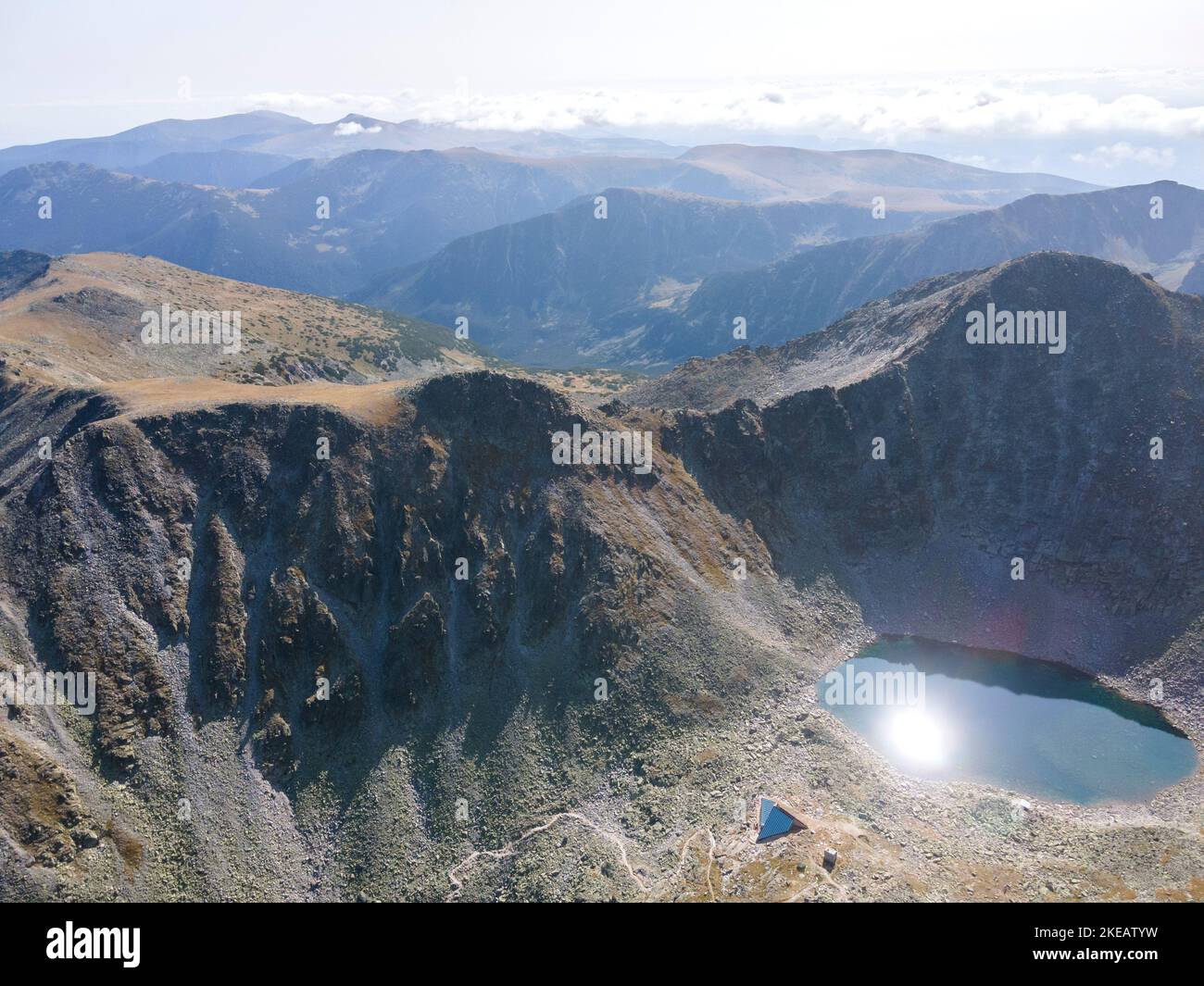 Amazing Aerial view of Rila mountain near Musala peak, Bulgaria Stock ...