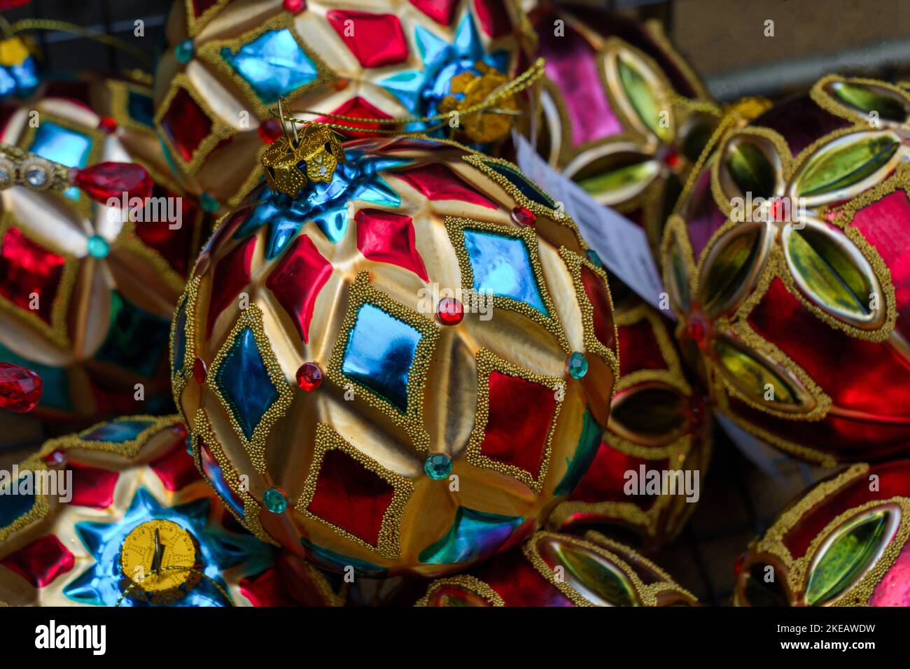 Decorative glass Christmas baubles - Dimpled Harlequins in Red, Blue ...